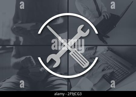 Website maintenance concept illustrated by pictures on background Stock ...