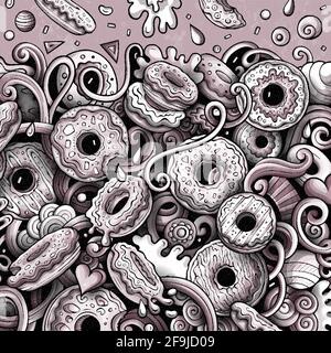 Donuts hand drawn vector doodles illustration. Sweets frame card design ...