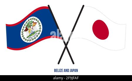 Japan and Belize flags for official meeting against background of world ...