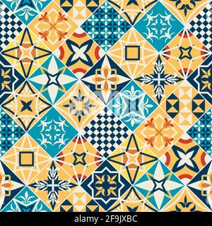 Seamless colorful patchwork tile with Mediterranean motifs. Gaudi ...
