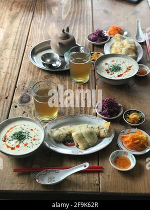 Chinese Egg Pancake with Soy Milk Traditional Breakfast Stock Photo - Alamy
