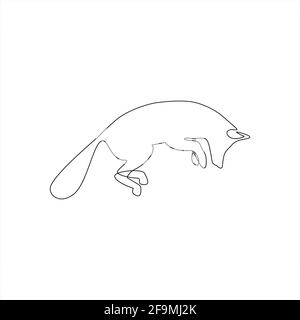One single line drawing of fox head. Wild animal in a winter isolated ...