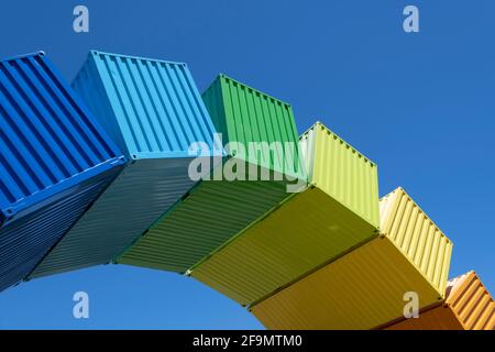 Shipping containers painted and arranged like a rainbow in Fremantle ...