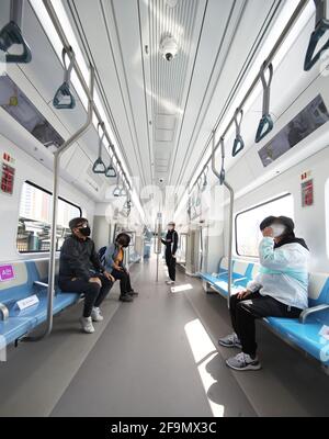 20th Apr, 2021. Trains for GTX-A A citizen looks around the cockpit of ...