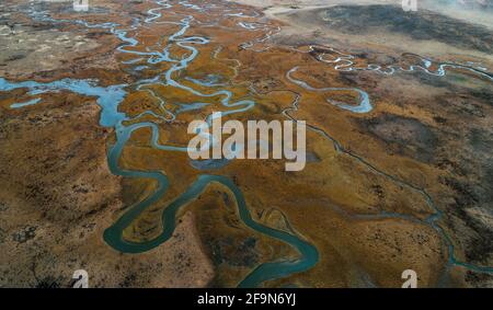 Aerial photography of the natural scenery of Guomang Wetland Stock ...