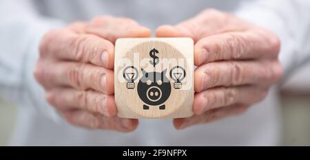 Hand holding a wooden cube with symbol of crm concept Stock Photo - Alamy