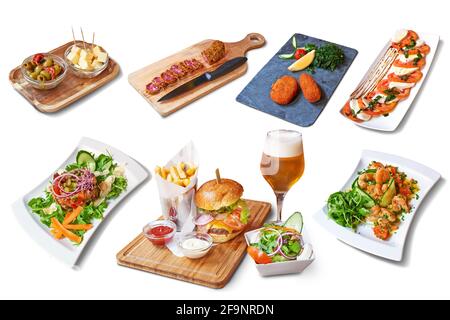 burger fast food on plates on white background texture, pattern Stock ...