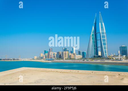 Skyline of Manama dominated by the World trade Center building during ...