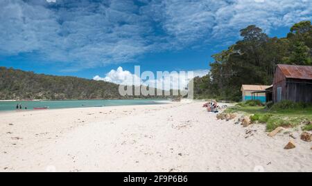 Pambula Beach at the mouth of the Pambula River where it meets ...