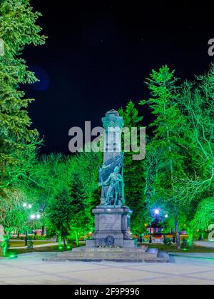 night view over building of bulgarian national opera house in rousse ...