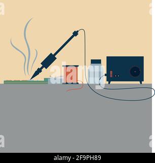 soldering iron and soldering process. flat 2d vector Stock Vector Image ...