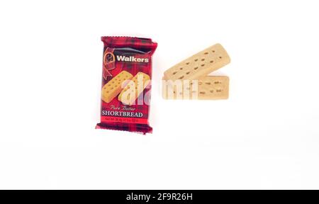 Scottish shortbread butter cookies on a vintage tray with a cup of tea ...