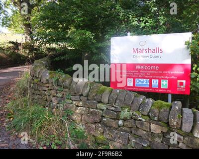 Sign for Marshalls Dale View Quarry at Stanton Lees in Derbyshire Peak ...