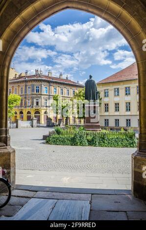 view of romanian city sibiu through a window of the council tower Stock ...