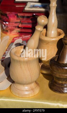 Wooden mortar and pestles as a traditional kitchenware Stock Photo - Alamy