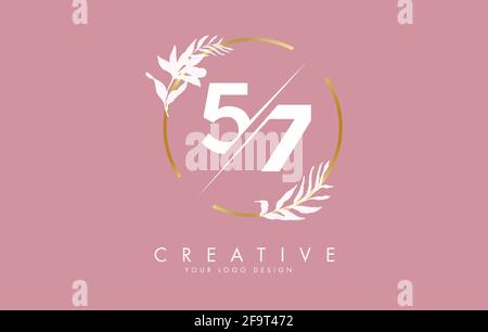 57 5 7 Number Logo Design with a Creative Cut and Black Circle ...