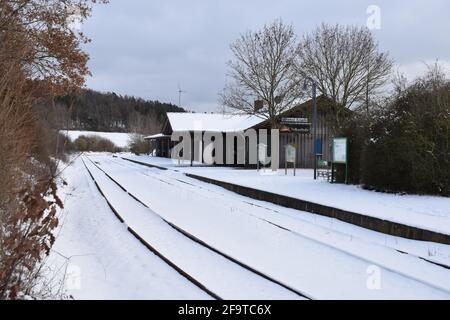snow train station Kempenich - Engeln Stock Photo - Alamy