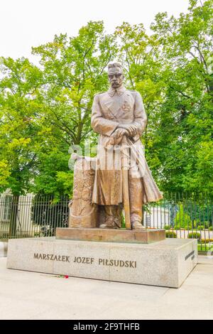 Statue of marshal Jozef Pilsudski in the center of Warsaw, Poland Stock ...