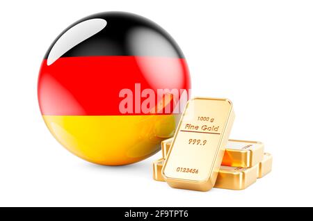 Golden reserves of Germany concept, banking vault with gold bars. 3D ...