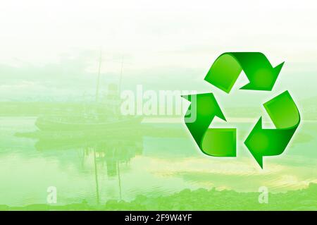 Recycling symbol with landscape background and space for text Stock ...