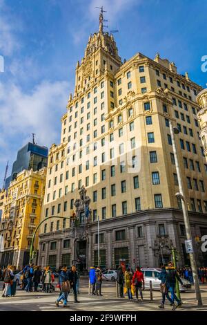 Spain, Madrid, The Telefonica Building, completed in 1930 at 89 meters ...