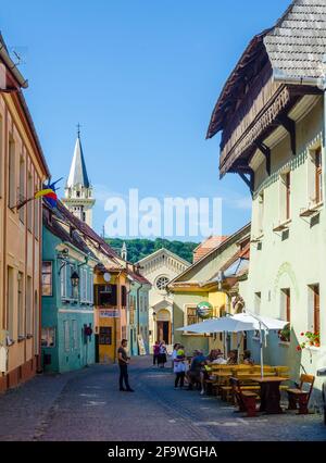 view of a street situated in the historical core of medieval city ...