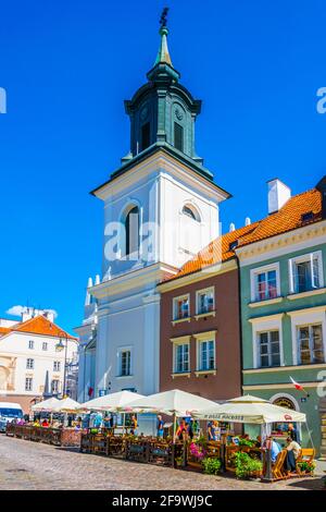 the facade of the St Hyacinth church in Feta street, Warsaw, Poland ...
