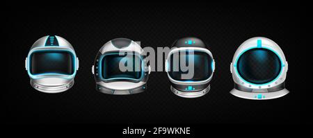 Vector 3d Realistic Astronaut Helmets, Cosmonaut Mask with Transparent ...