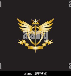 Heraldic Composition with crown, swords, wings, shield and ribbon Stock ...