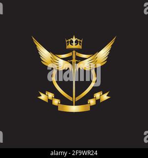 Heraldic Composition with crown, swords, wings, shield and ribbon Stock ...