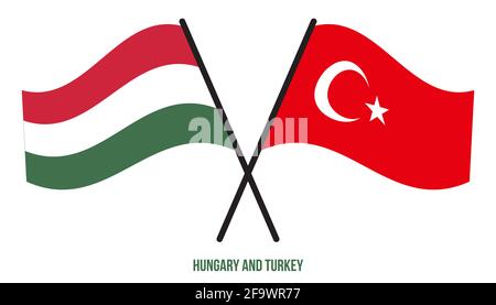 Turkey and Hungary Flags Crossed And Waving Flat Style. Official ...