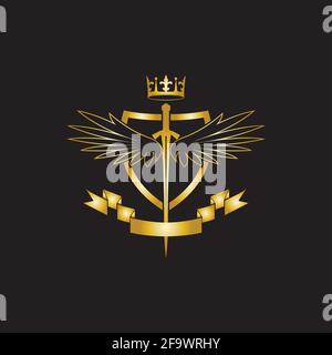 Heraldic Composition with crown, swords, wings, shield and ribbon Stock ...