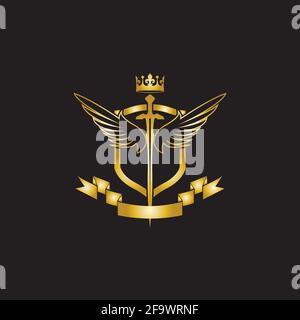 Heraldic Composition with crown, swords, wings, shield and ribbon Stock ...