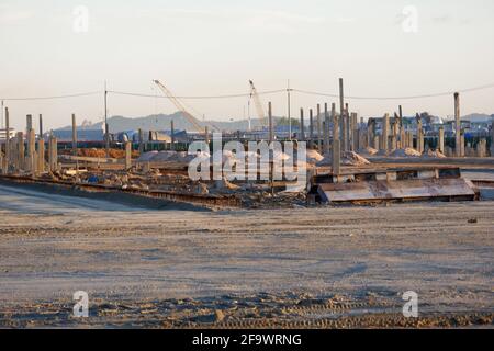Piling for deep foundations Tower crane on the construction site Crane ...