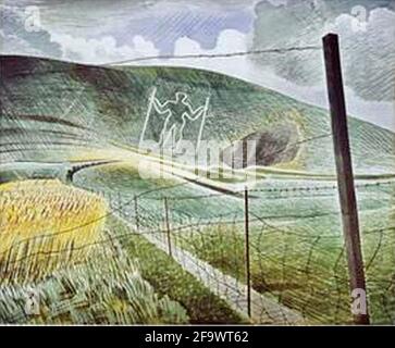 Eric Ravilious artwork entitled Chalk Paths. Typical South Downs scene ...