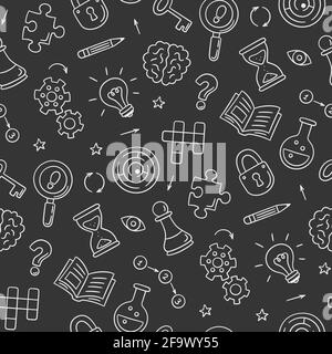 Puzzle and riddles. Hand drawn seamless pattern with crossword puzzle ...