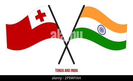 India and Tonga flags for official meeting against background of world ...