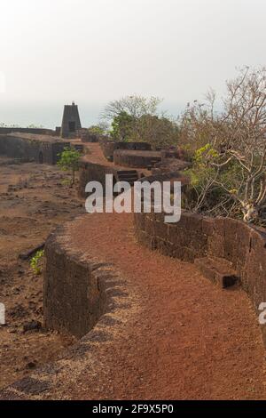 Wall of Jaigad fort, Jaigad, Maharashtra, India.Overlooks a bay formed ...