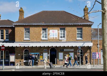 The exterior of Sittingbourne railway Station, Kent, south east England ...
