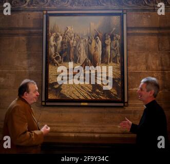 SERGEI CHEPIK WITH HIS PAINTING GOLGOTHA WHICH IS ON DISPLAY IN ST ...