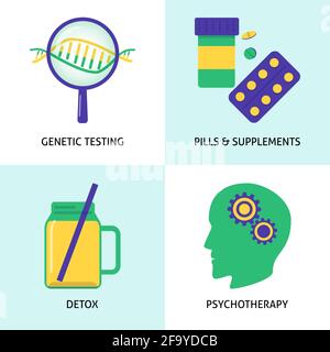 Biohacking icons set in flat style. DIY biology concept symbols ...