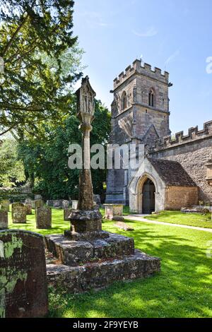 The medieval stone cross in the delightful cotswold village of Stanton ...