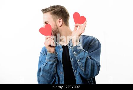 Romantic macho. Man with beard celebrate valentines day. Love and ...