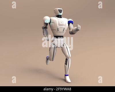 3d rendering humanoid robot running or jumping on white background ...