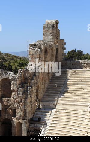 Seats of Odeon of Herodes Atticus is located on the south slope of the ...