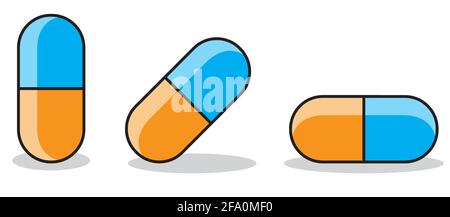 Collection of multicolored capsules pills. Medicine objects. Set of ...