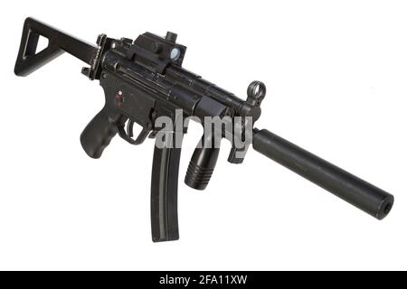 Famous weapon - german submachine gun MP5 with silencer isolated on ...