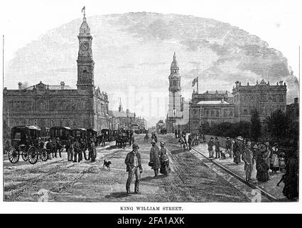 Engraving of King William Street, Adelaide, in South Australia, circa ...