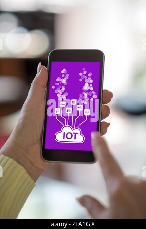 Smartphone screen displaying an iot concept Stock Photo - Alamy
