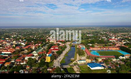 Vigan city in sunny weather, aerial view. Landscape with streets and ...